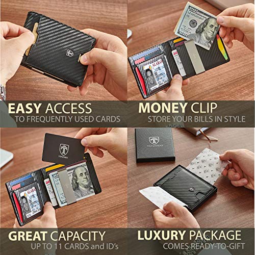 TRAVANDO Mens Slim Wallet with Money Clip AUSTIN RFID Blocking Bifold Credit Card Holder for Men with Gift Box (Carbon)