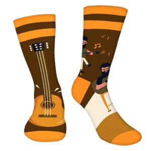 funny guitar socks men teen boys – music fun novelty crazy funky silly crew cool socks 9-11 musical musician guitar teacher valentines day gifts for music lovers christmas stocking stuffers