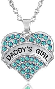 glam&co daddy’s girl necklace, valentine heart necklace for daughters, birthday jewelry gifts from father/dad, stocking stuffer christmas presents for little girls and teens (aqua blue)