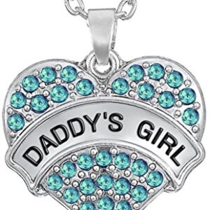 GLAM&CO Daddy's Girl Necklace, Valentine Heart Necklace for Daughters, Birthday Jewelry Gifts From Father/Dad, Stocking Stuffer Christmas Presents for Little Girls and Teens (Aqua Blue)