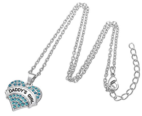 GLAM&CO Daddy's Girl Necklace, Valentine Heart Necklace for Daughters, Birthday Jewelry Gifts From Father/Dad, Stocking Stuffer Christmas Presents for Little Girls and Teens (Aqua Blue)