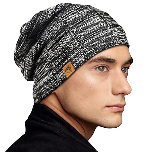 URECOVER Beanie Hats Gifts for Men Women: Unisex Winter Slouchy Knit Fleece Cap Christmas Stocking Stuffers for Teens Adults Dark Black