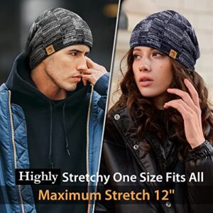 URECOVER Beanie Hats Gifts for Men Women: Unisex Winter Slouchy Knit Fleece Cap Christmas Stocking Stuffers for Teens Adults Dark Black