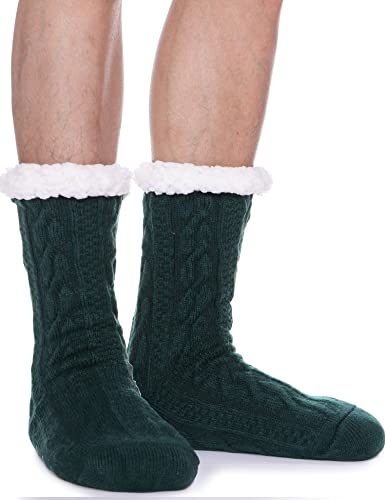 ANTSANG Mens Fuzzy Slipper Socks Fluffy Cozy Cabin Winter Warm Fleece Soft Thick Comfy Anti Slip Christmas Gift Stocking Stuffer for Teen Boys(Green)