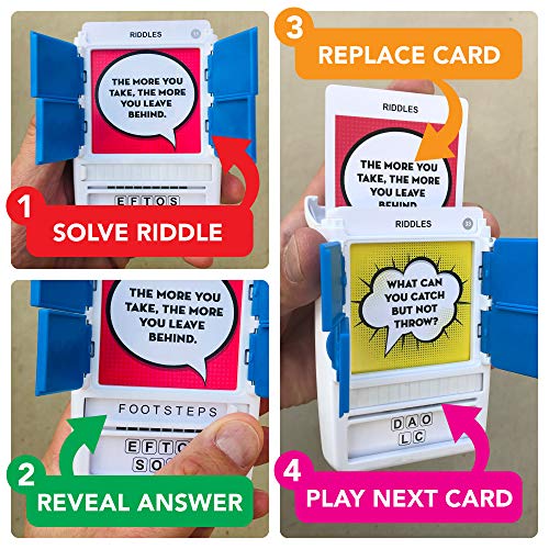 100 PICS Riddles Travel Game - Guess 100 Riddles | Flash Cards with Slide Reveal Case | Card Game, Gift, Stocking Stuffer | Hours of Fun for Kids and Adults | Ages 5+