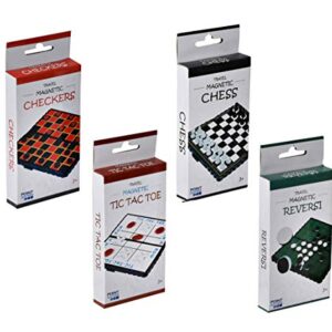 Point Games Travel Board Game Set - Bundle Pack of 4 Classic Magnetic Games, Stocking Stuffers for Kids Includes Individual Boards & Pieces