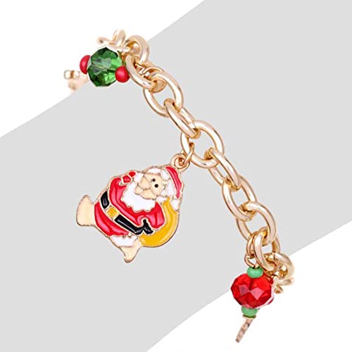 Christmas Bracelet Santa Clause Deer Christmas Tree Ball Pendant Gold Chain Bracelet Holiday Christmas Jewelry Gift for Women Girls Christmas Birthday Gifts Christmas Stocking Stuffers Party Favors G