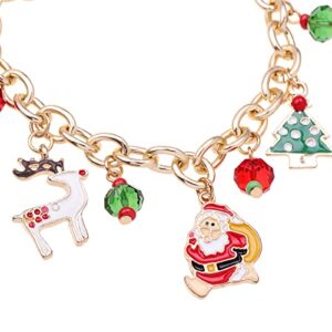 Christmas Bracelet Santa Clause Deer Christmas Tree Ball Pendant Gold Chain Bracelet Holiday Christmas Jewelry Gift for Women Girls Christmas Birthday Gifts Christmas Stocking Stuffers Party Favors G