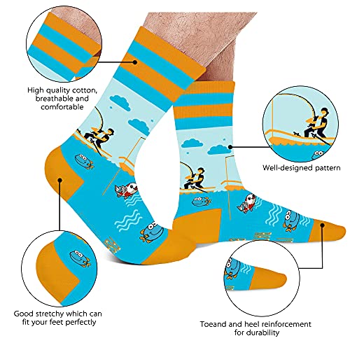 AGRIMONY Funny Fishing Socks for Men Teen Boys-I’d Rather Be Fishing Fun Novelty Funky Cool Crazy Silly Crew Socks-Valentines Day Funny Fisherman Fishing Gifts Christmas Stocking Stuffers