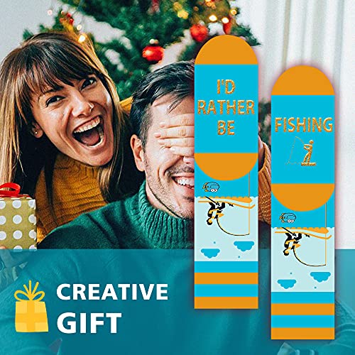 AGRIMONY Funny Fishing Socks for Men Teen Boys-I’d Rather Be Fishing Fun Novelty Funky Cool Crazy Silly Crew Socks-Valentines Day Funny Fisherman Fishing Gifts Christmas Stocking Stuffers