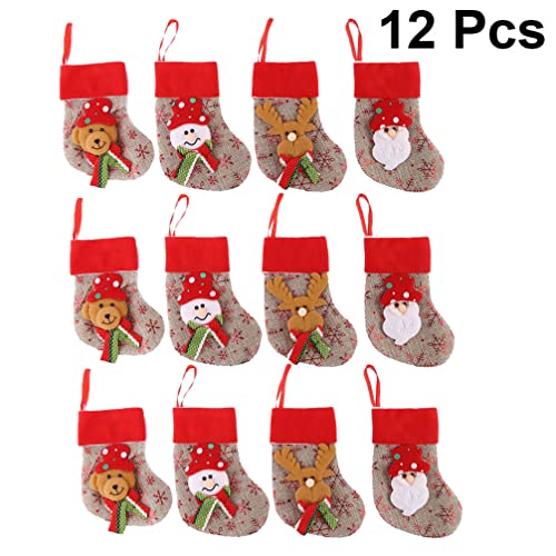 Amosfun Old Men Gifts 12pcs Christmas Stockings Cloth Bag Christmas Hanging Socks Christmas Tree Decorations for Party Kids Teens Stocking Stuffer