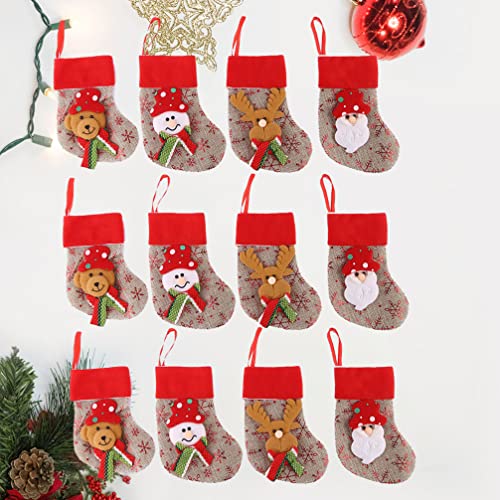 Amosfun Old Men Gifts 12pcs Christmas Stockings Cloth Bag Christmas Hanging Socks Christmas Tree Decorations for Party Kids Teens Stocking Stuffer