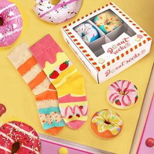 AGRIMONY Funny Donut Socks Box for Women Teen Girls Ladies- Funny Gifts Novelty Donut Gifts Food Fun Funky Cool Cute Crazy Silly Socks Birthday Gifts Ideas Christmas Stocking Stuffers (4 pairs)