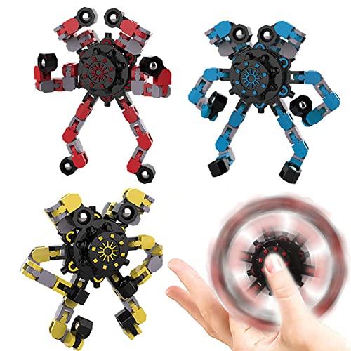 3Pcs Fidget Spinners,DIY Deformable Robot Fingertip Toys,Decompression Spinner,Deformable Creative Mechanical Gyro Toys,Stress Relief Mechanical Chain Toy Easter Basket Stuffers for Kids Adults