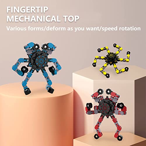 3Pcs Fidget Spinners,DIY Deformable Robot Fingertip Toys,Decompression Spinner,Deformable Creative Mechanical Gyro Toys,Stress Relief Mechanical Chain Toy Easter Basket Stuffers for Kids Adults