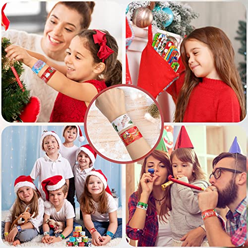 SYNARRY Christmas Slap Bracelets for Kids, Xmas Slap Wristbands Snap Bracelets Bulk with Santa Claus Reindeer, Christmas Party Favors Gift Bag Filler Christmas Stocking Stuffers Kids Christmas New Year Gifts 2023