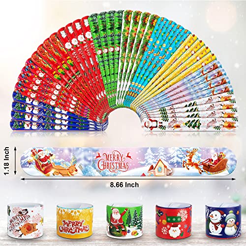 SYNARRY Christmas Slap Bracelets for Kids, Xmas Slap Wristbands Snap Bracelets Bulk with Santa Claus Reindeer, Christmas Party Favors Gift Bag Filler Christmas Stocking Stuffers Kids Christmas New Year Gifts 2023