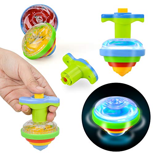 Light Up Spinning Tops for Kids, Set of 12, UFO Spin Toys with Flashing LED Lights, Fun Birthday Party Favors, Goodie Bag Fillers, Birthday Supplies for Boys and Girls