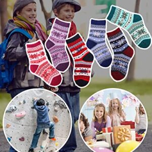 EBMORE Kids Wool Socks for Boys Toddlers Girls Warm Winter Hiking Thick Cozy Thermal Boot Heavy Crew Christmas Gifts for Kids Stocking Stuffer Snow Soft Child Socks 6 Pairs (Snowflake,4-7 Y)