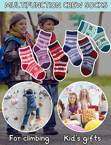 EBMORE Kids Wool Socks for Boys Toddlers Girls Warm Winter Hiking Thick Cozy Thermal Boot Heavy Crew Christmas Gifts for Kids Stocking Stuffer Snow Soft Child Socks 6 Pairs (Snowflake,4-7 Y)