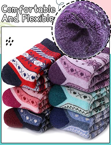 EBMORE Kids Wool Socks for Boys Toddlers Girls Warm Winter Hiking Thick Cozy Thermal Boot Heavy Crew Christmas Gifts for Kids Stocking Stuffer Snow Soft Child Socks 6 Pairs (Snowflake,4-7 Y)