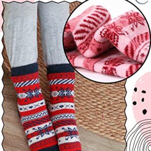 EBMORE Kids Wool Socks for Boys Toddlers Girls Warm Winter Hiking Thick Cozy Thermal Boot Heavy Crew Christmas Gifts for Kids Stocking Stuffer Snow Soft Child Socks 6 Pairs (Snowflake,4-7 Y)