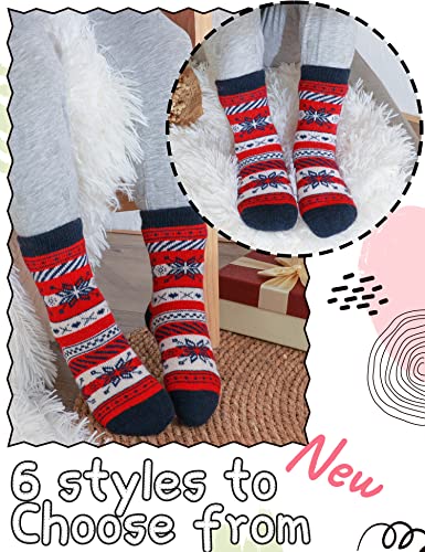 EBMORE Kids Wool Socks for Boys Toddlers Girls Warm Winter Hiking Thick Cozy Thermal Boot Heavy Crew Christmas Gifts for Kids Stocking Stuffer Snow Soft Child Socks 6 Pairs (Snowflake,4-7 Y)