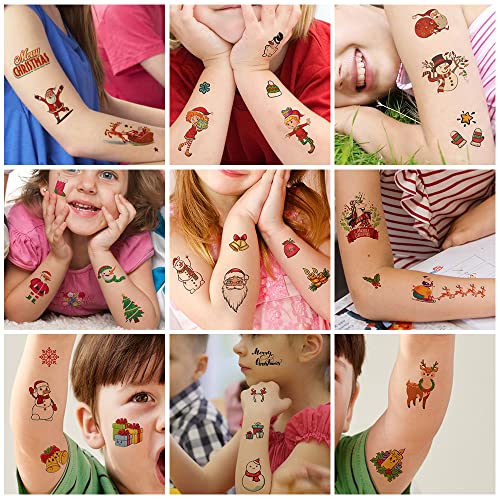 Jctato 10 Sheets Christmas Temporary Tattoos for Kids Stocking Stuffers Fake Tattoos Kids Stickers for Boys Girls Christmas Eve Gift Party Favors