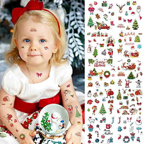 Jctato 10 Sheets Christmas Temporary Tattoos for Kids Stocking Stuffers Fake Tattoos Kids Stickers for Boys Girls Christmas Eve Gift Party Favors