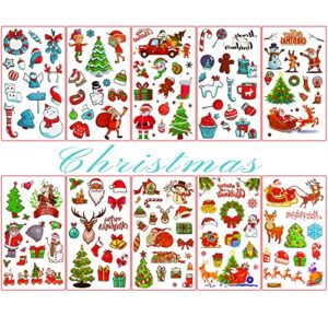 Jctato 10 Sheets Christmas Temporary Tattoos for Kids Stocking Stuffers Fake Tattoos Kids Stickers for Boys Girls Christmas Eve Gift Party Favors