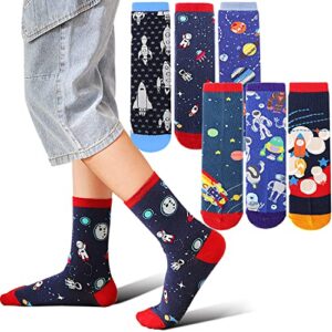 anlisim boys kids socks fun crazy novelty funny crew cotton teenage boy children socks 6 pairs gift stocking stuffers(rocket,9-14y)