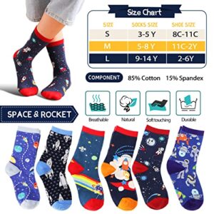 Anlisim Boys Kids Socks Fun Crazy Novelty Funny Crew Cotton Teenage Boy Children Socks 6 Pairs Gift Stocking Stuffers(Rocket,9-14Y)