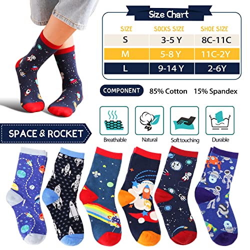 Anlisim Boys Kids Socks Fun Crazy Novelty Funny Crew Cotton Teenage Boy Children Socks 6 Pairs Gift Stocking Stuffers(Rocket,9-14Y)