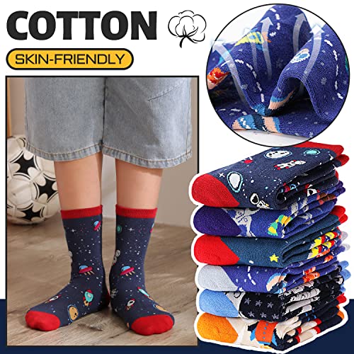 Anlisim Boys Kids Socks Fun Crazy Novelty Funny Crew Cotton Teenage Boy Children Socks 6 Pairs Gift Stocking Stuffers(Rocket,9-14Y)