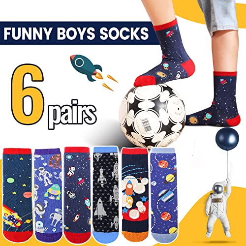 Anlisim Boys Kids Socks Fun Crazy Novelty Funny Crew Cotton Teenage Boy Children Socks 6 Pairs Gift Stocking Stuffers(Rocket,9-14Y)