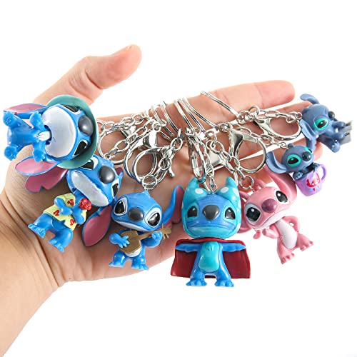 26Pcs Stitch Lilo Cake Topper Cupcake Keychain Angel Theme Birthday Party Supplies Decoration Cartoon Action Figure Figurine Collectible Gift Toys Collection Miniature Statue Stocking Stuffers merchandise Decor Christmas