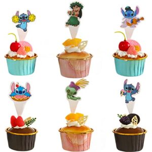 26Pcs Stitch Lilo Cake Topper Cupcake Keychain Angel Theme Birthday Party Supplies Decoration Cartoon Action Figure Figurine Collectible Gift Toys Collection Miniature Statue Stocking Stuffers merchandise Decor Christmas