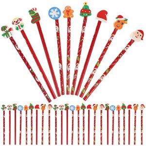 toyvian 36pcs christmas pencils with eraser toppers christmas pencils for kids wood pencils christmas styles pencils christmas pencils cartoon pencils cute pencils stocking stuffers for kids