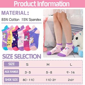 Kids Girls Unicorn Socks Ankle Low Cut No Show Cute Novelty Fashion Cartoon Gifts Stocking Stuffers Socks 6 Pairs (Unicorn,9-14 Y)