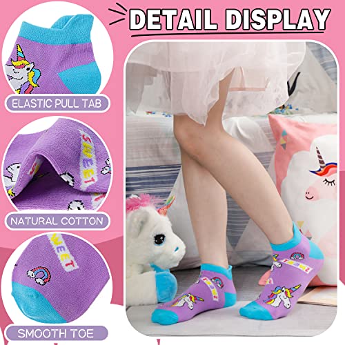 Kids Girls Unicorn Socks Ankle Low Cut No Show Cute Novelty Fashion Cartoon Gifts Stocking Stuffers Socks 6 Pairs (Unicorn,9-14 Y)