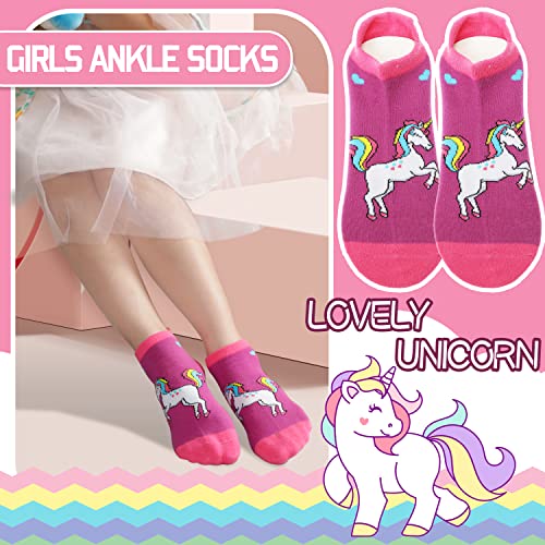 Kids Girls Unicorn Socks Ankle Low Cut No Show Cute Novelty Fashion Cartoon Gifts Stocking Stuffers Socks 6 Pairs (Unicorn,9-14 Y)