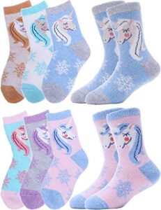 anlisim kids wool hiking socks toddlers boys girls warm winter thermal thick heavy crew boot cozy child gift cabin socks stocking stuffers 6 pack(unicorn c,8-12 y)