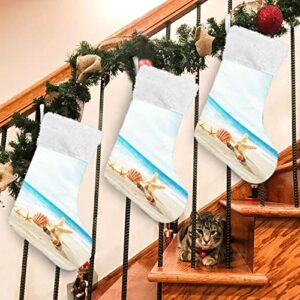 Kigai Christmas Stockings Summer Beach Landscape Large Candy Stockings Stuffers Kids Cute Xmas Sock Decorations 2PCS for Home Holiday Party 12" x18"