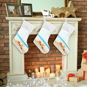 Kigai Christmas Stockings Summer Beach Landscape Large Candy Stockings Stuffers Kids Cute Xmas Sock Decorations 2PCS for Home Holiday Party 12" x18"