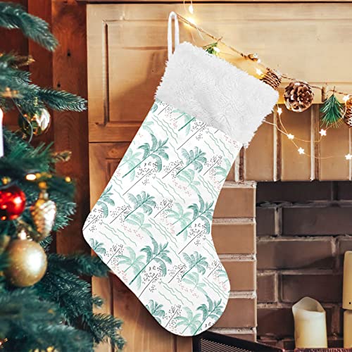 Kigai Christmas Stockings Cute Palm Trees Large Candy Stockings Stuffers Kids Cute Xmas Sock Decorations 1PC for Home Holiday Party 12" x18"