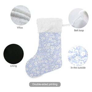 Kigai Christmas Stockings Bright Blue Flowers Large Candy Stockings Stuffers Kids Cute Xmas Sock Decorations 1PC for Home Holiday Party 12" x18"