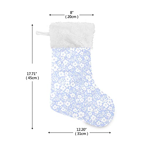 Kigai Christmas Stockings Bright Blue Flowers Large Candy Stockings Stuffers Kids Cute Xmas Sock Decorations 1PC for Home Holiday Party 12" x18"