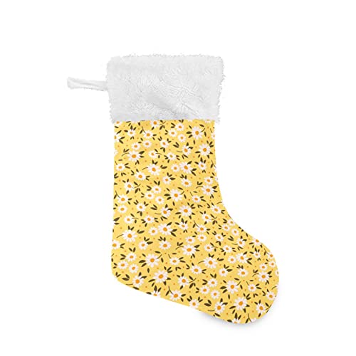 Kigai Christmas Stockings Yellow Daisy Flower Large Candy Stockings Stuffers Kids Cute Xmas Sock Decorations 1PC for Home Holiday Party 12" x18"