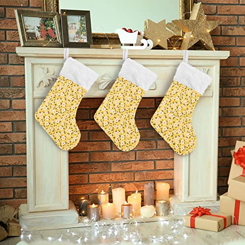 Kigai Christmas Stockings Yellow Daisy Flower Large Candy Stockings Stuffers Kids Cute Xmas Sock Decorations 1PC for Home Holiday Party 12" x18"