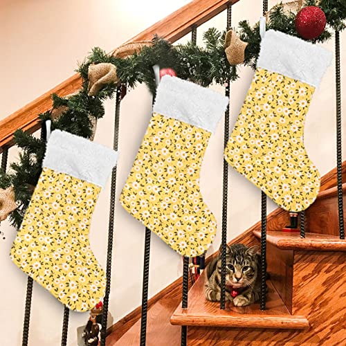 Kigai Christmas Stockings Yellow Daisy Flower Large Candy Stockings Stuffers Kids Cute Xmas Sock Decorations 1PC for Home Holiday Party 12" x18"